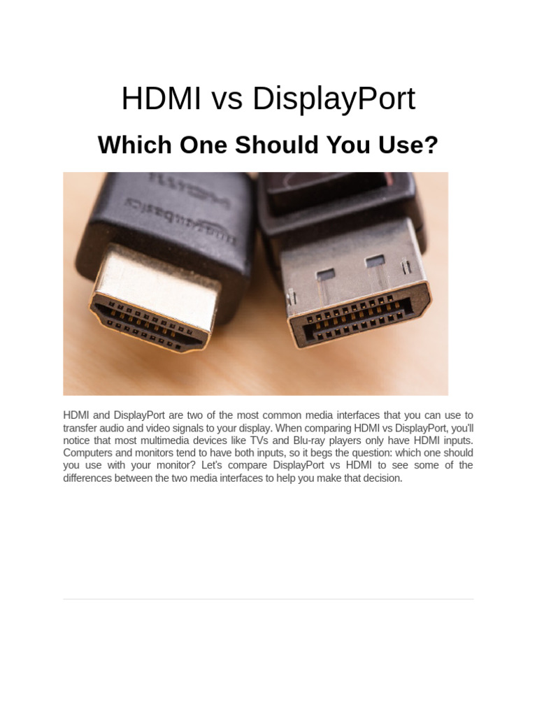 HDMI Vs DisplayPort | PDF | Hdmi | Consumer Electronics