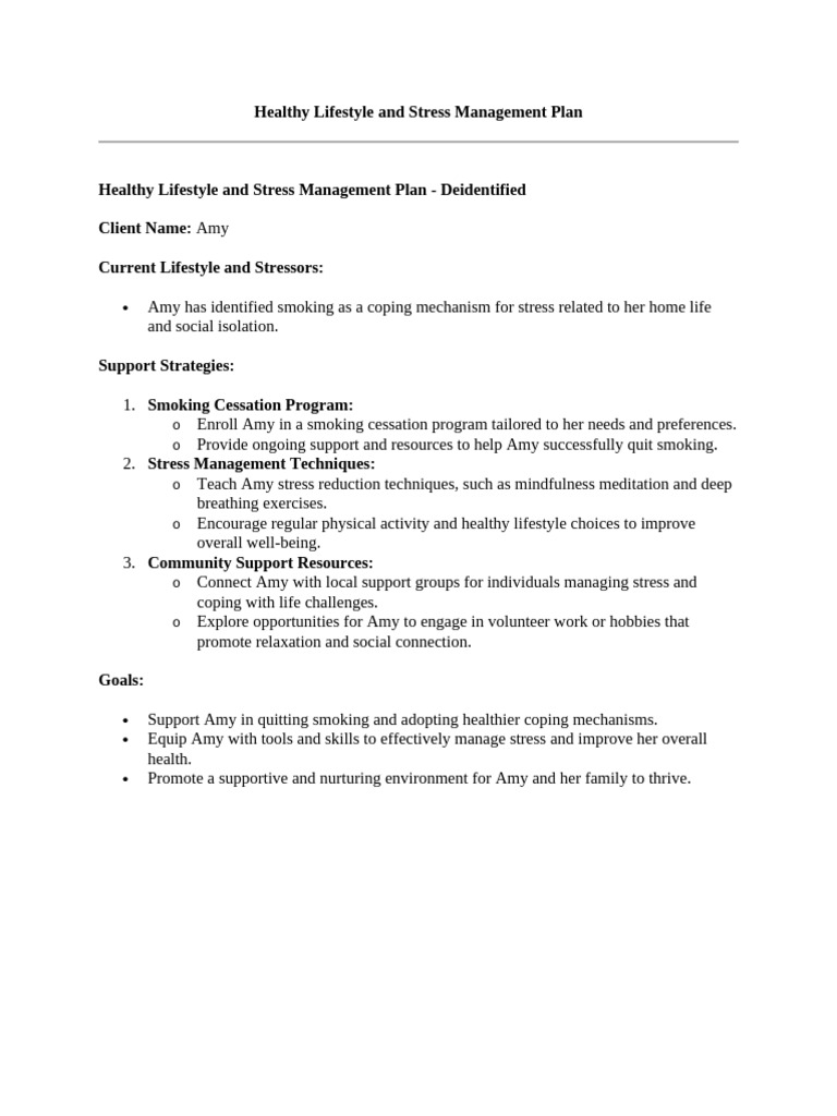 Healthy Lifestyle and Stress Management Plan-Amy | PDF