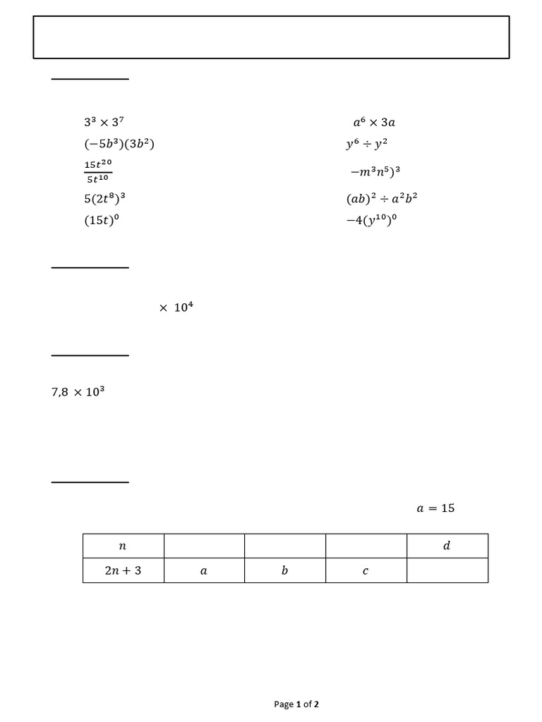 Grade 8 Exponents and Patterns Pretest | PDF | Mathematical Notation ...