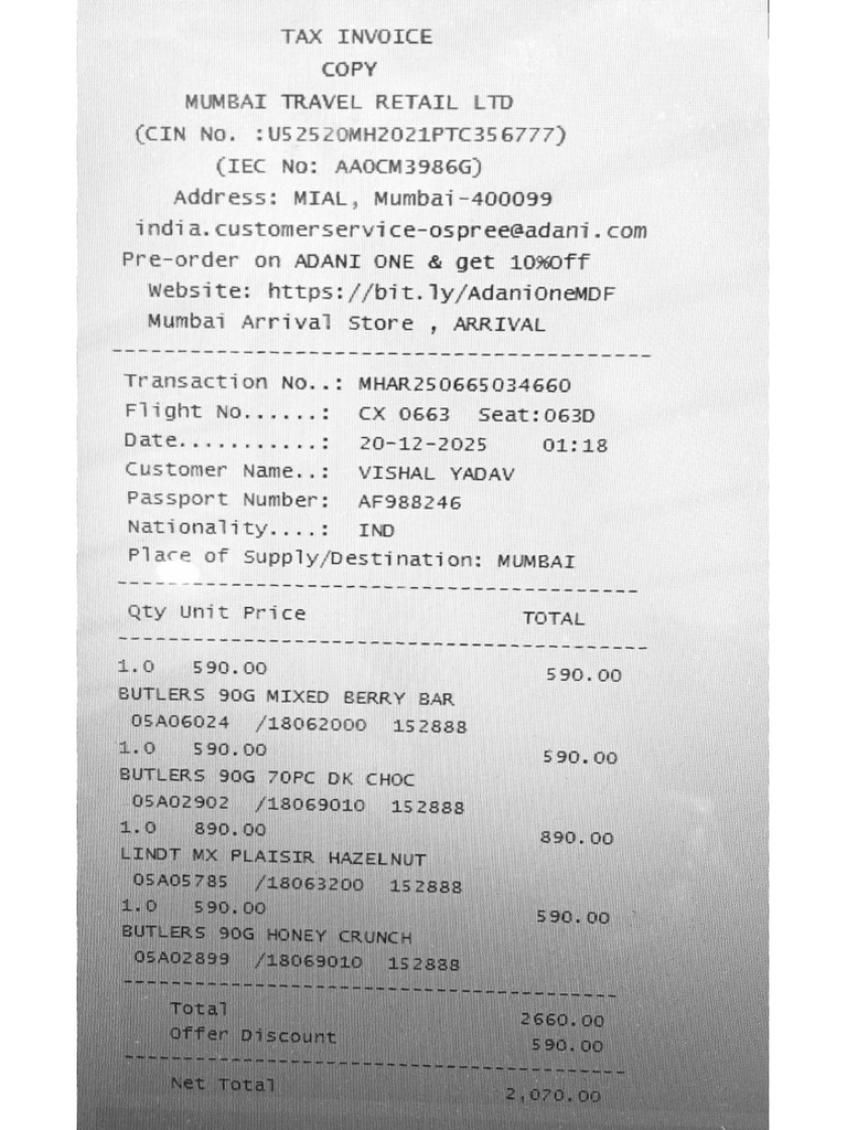 Airport Breakfast Bill. | PDF