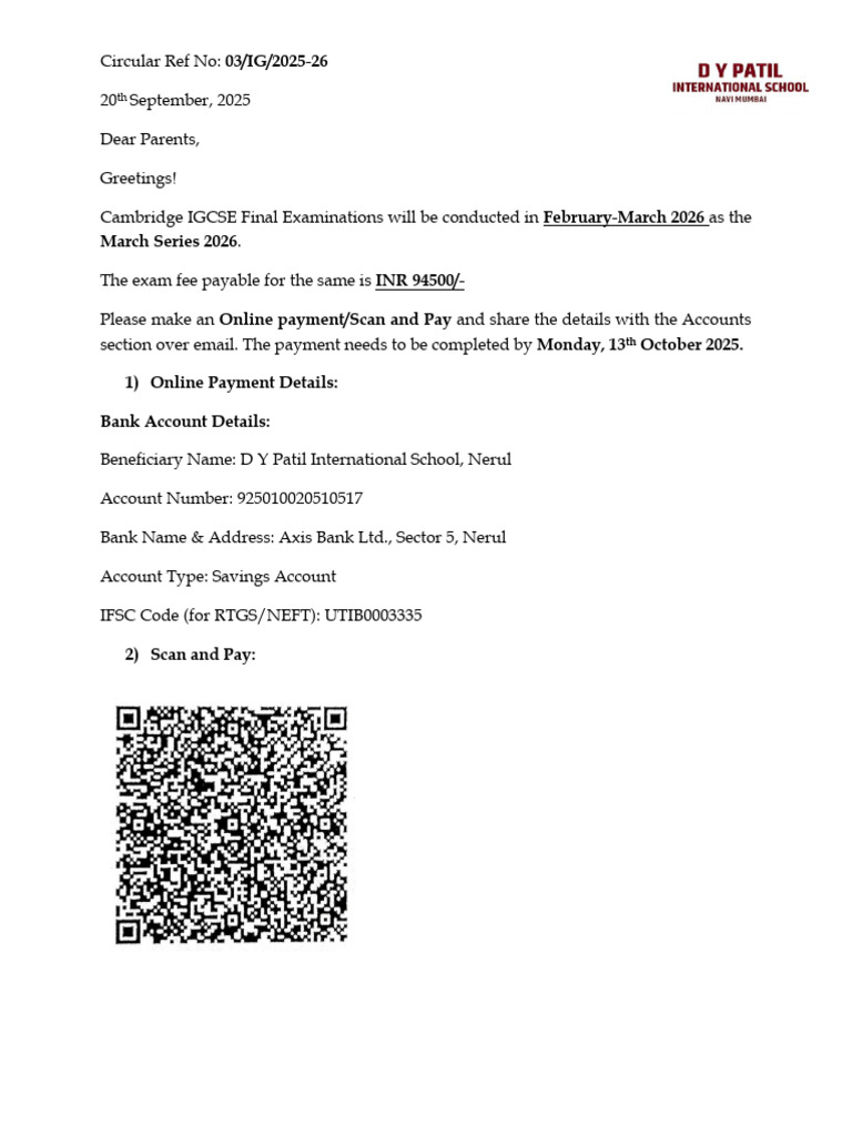 IGCSE Exam Fee Payment Instructions | PDF
