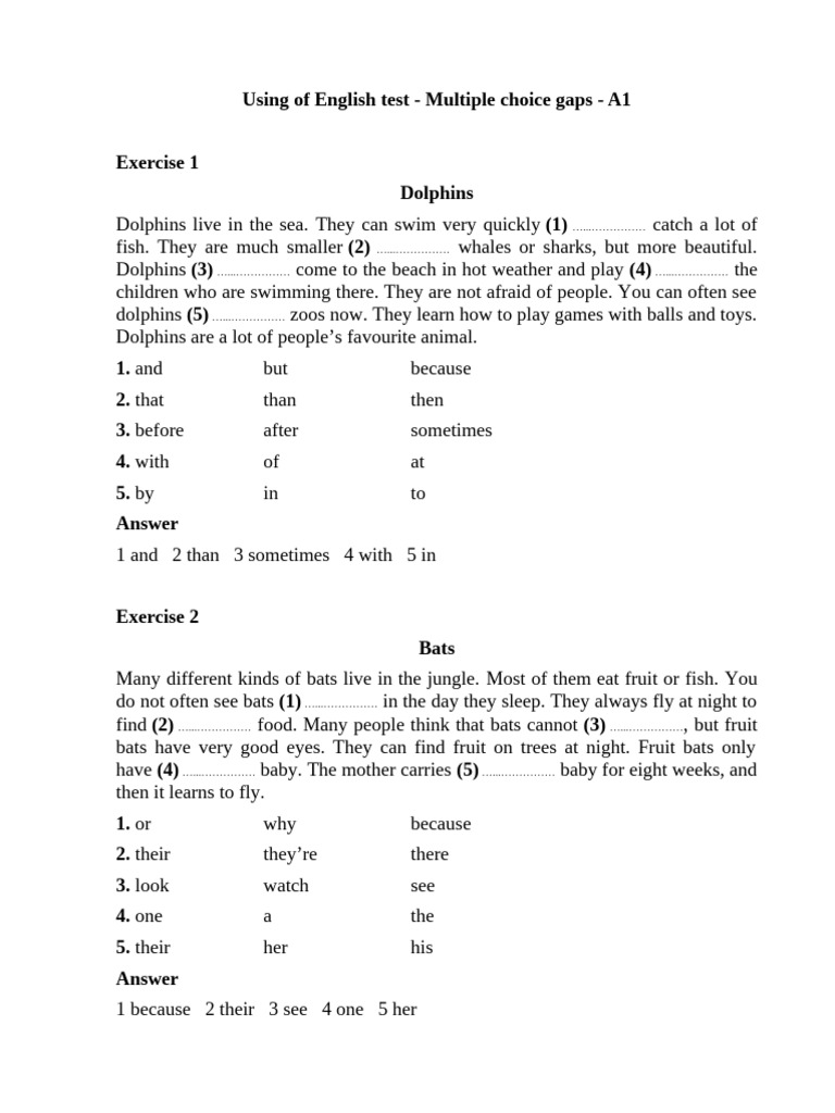 De Using of English Test - Multiple Choice Gaps - A1 - Cambridge - 02 | PDF