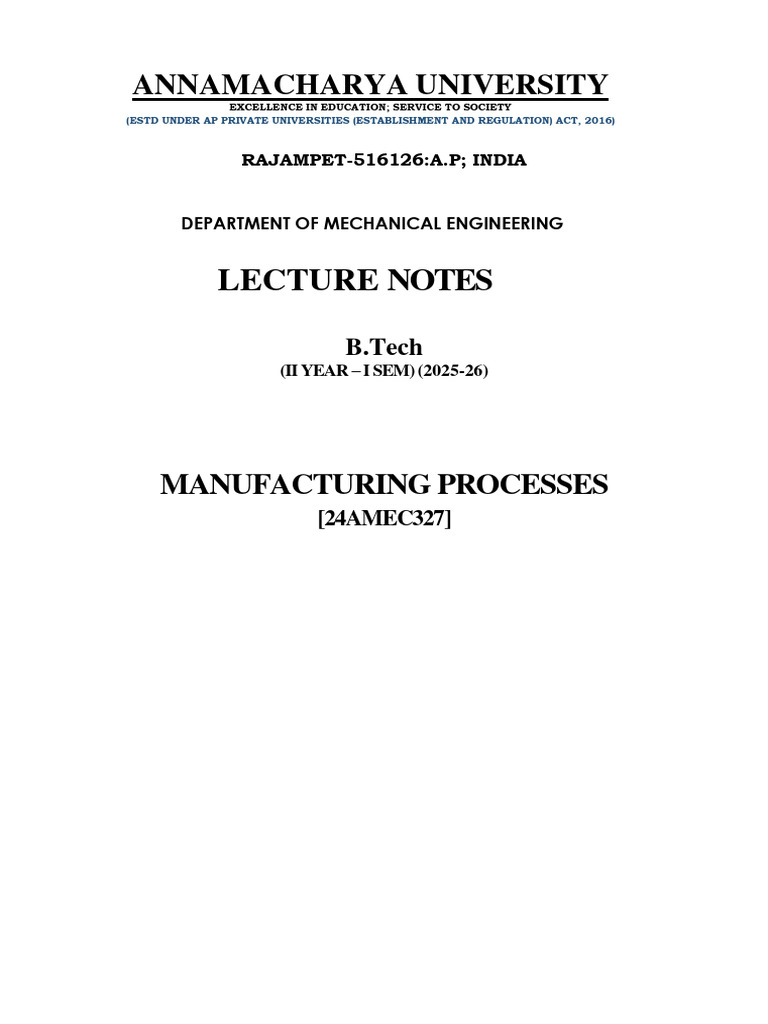 3.manufacturing Processes 24AMEC32T | PDF | Welding | Construction