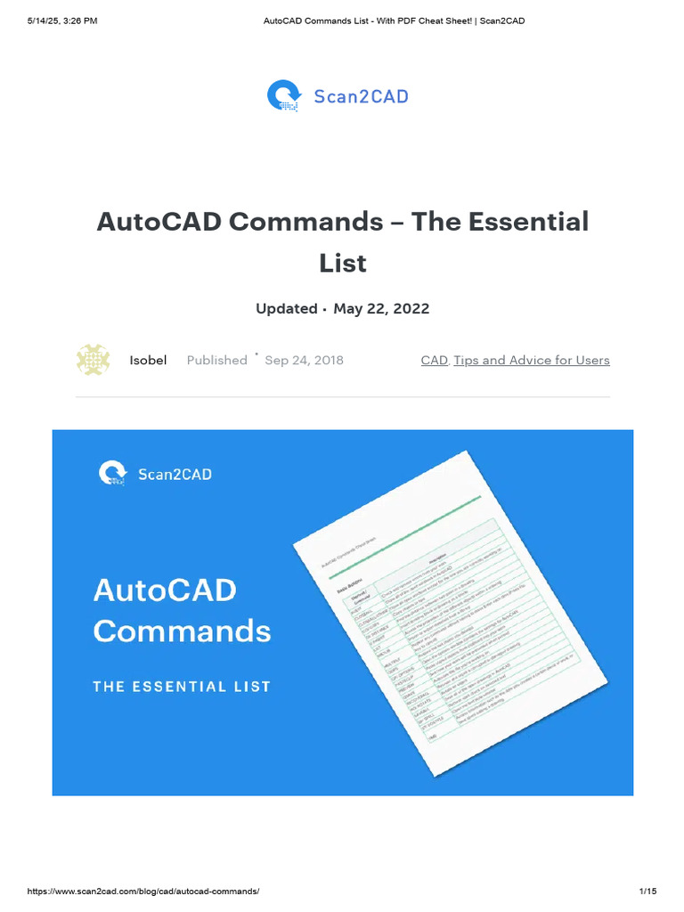 AutoCAD Commands List - With PDF Cheat Sheet! - Scan2CAD | PDF | Auto ...