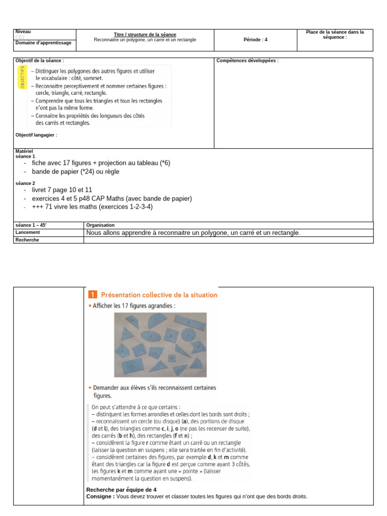 Reconnaître polygones et rectangles CE1 | PDF