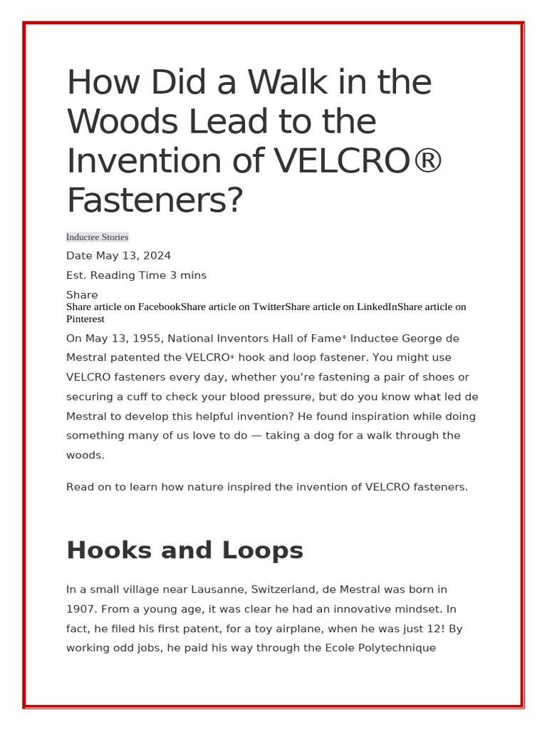 How Did A Walk in The Woods Lead To The Invention of VELCRO® Fasteners ...