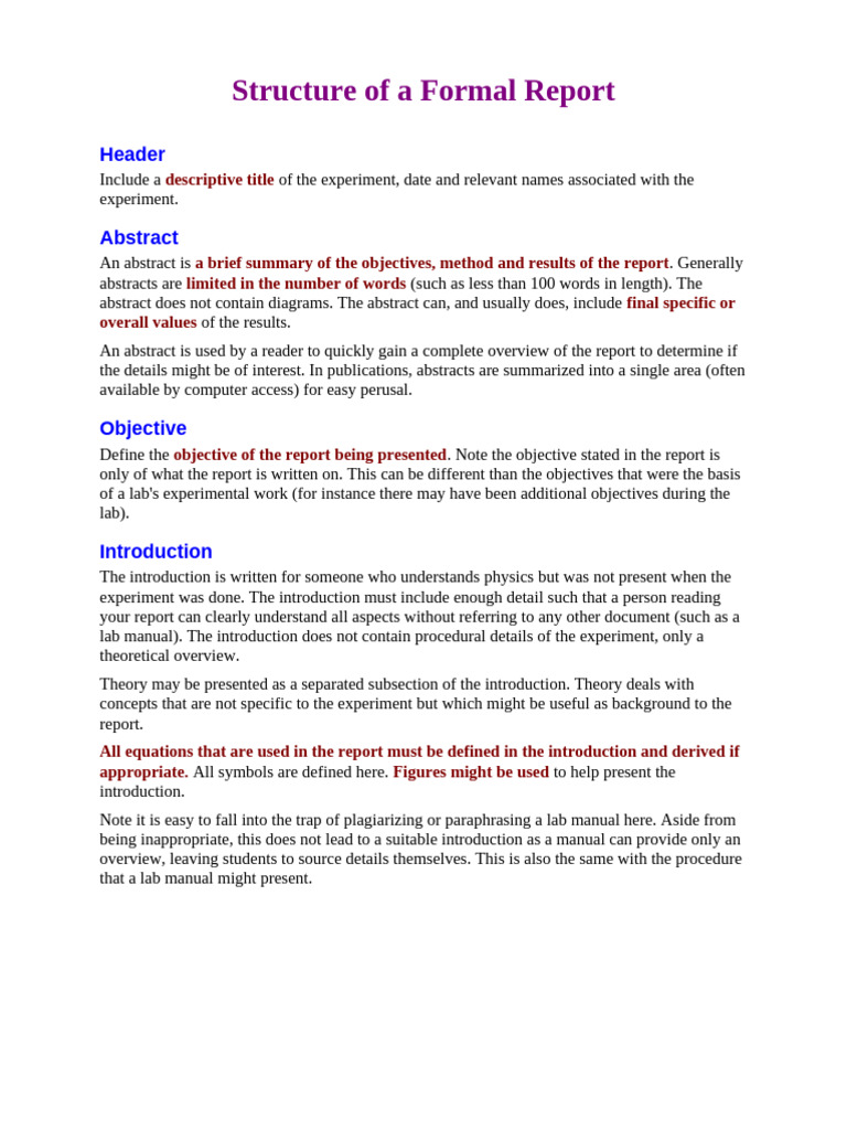 Formal Report Structure Guide | PDF | Abstraction | Experiment