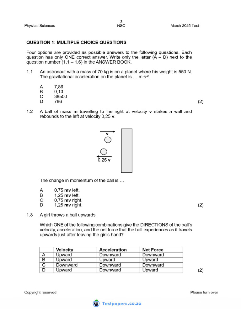 Physical Sciences Physics Grade 12 NSC QP March 2025 KZN | PDF