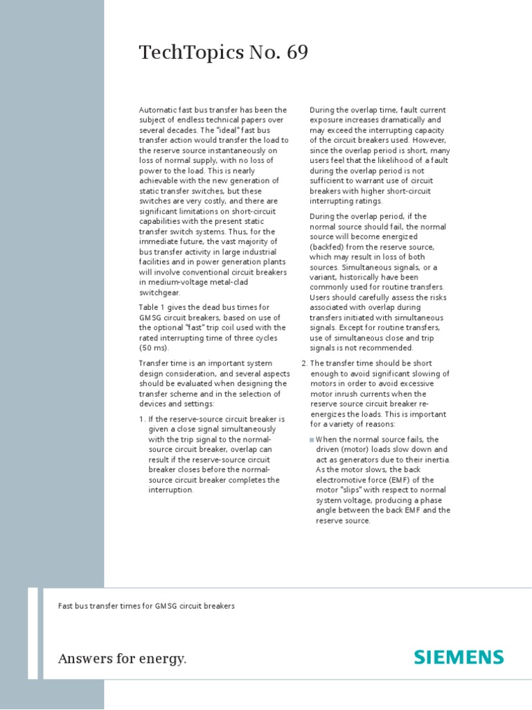 Siemens Literature-Automatic Bus Transfer | PDF | Relay | Physical ...