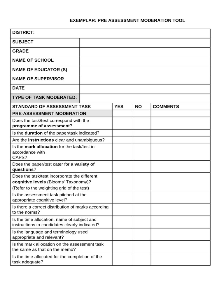 Pre-Assessment Moderation Tool Guide | PDF | Usability | Cognition