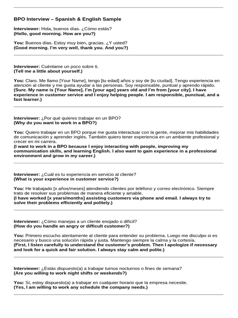 BPO Interview 101 | PDF | Tecnologías de la información