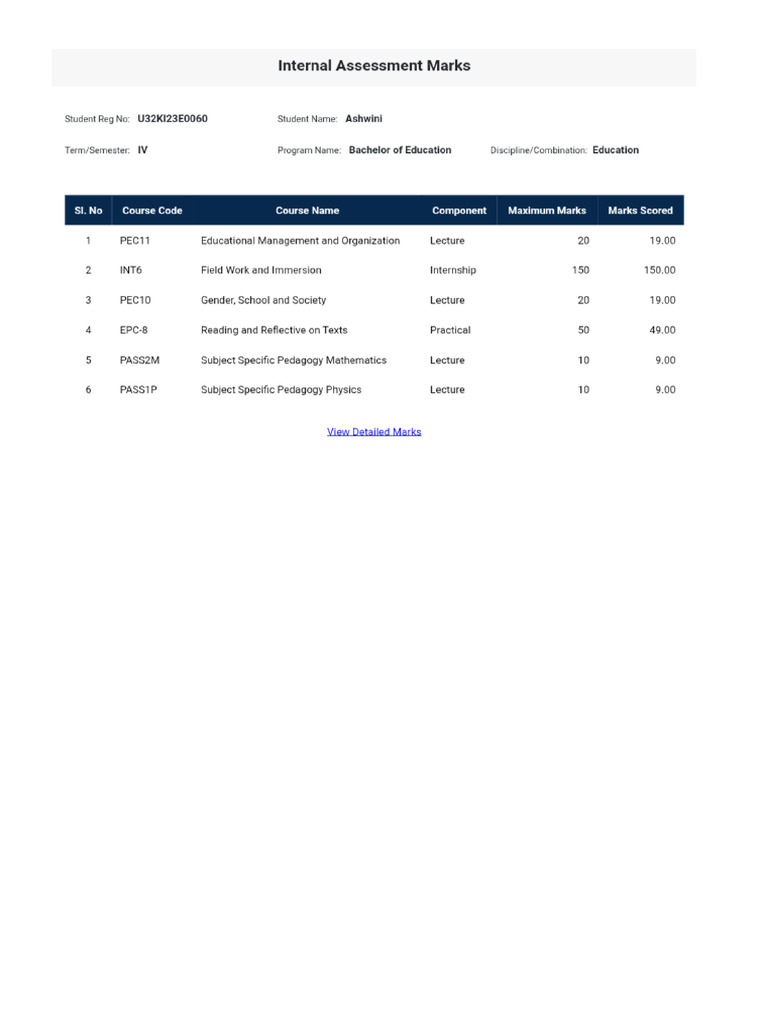 Student Internal Assessment Marks | PDF