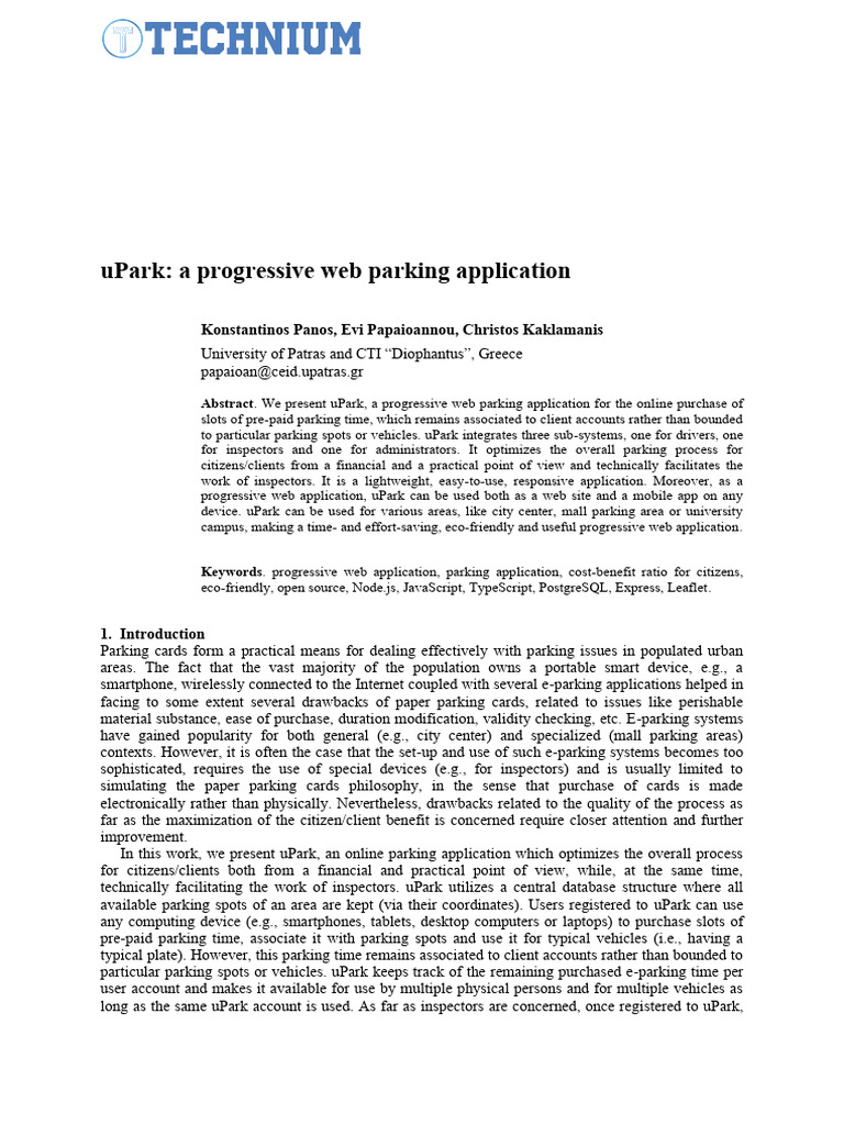 UPark A Progressive Web Parking Application | PDF | Java Script | World ...