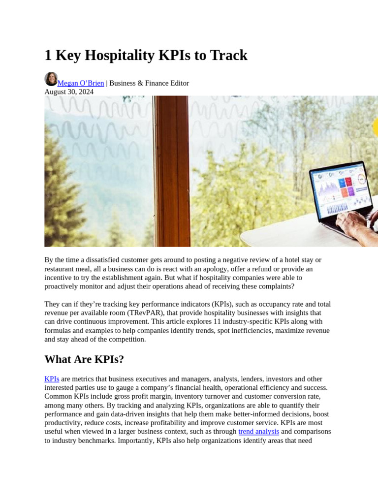 11 Key Hospitality KPIs To Track | PDF | Performance Indicator | Marketing
