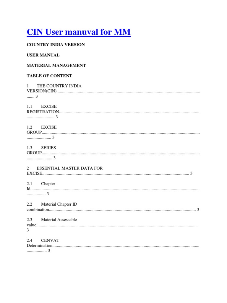 CIN Material Management Guide | PDF | Invoice | Excise
