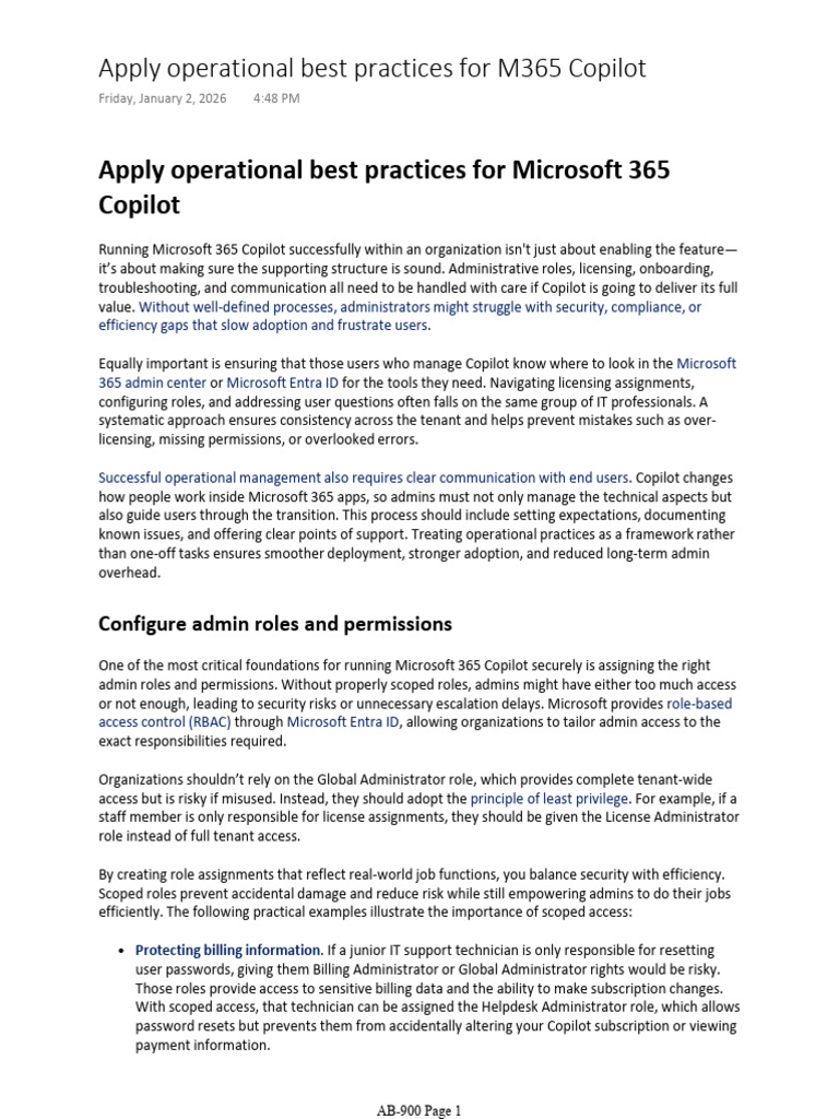 Apply Operational Best Practices For Microsoft 365 Copilot | PDF ...