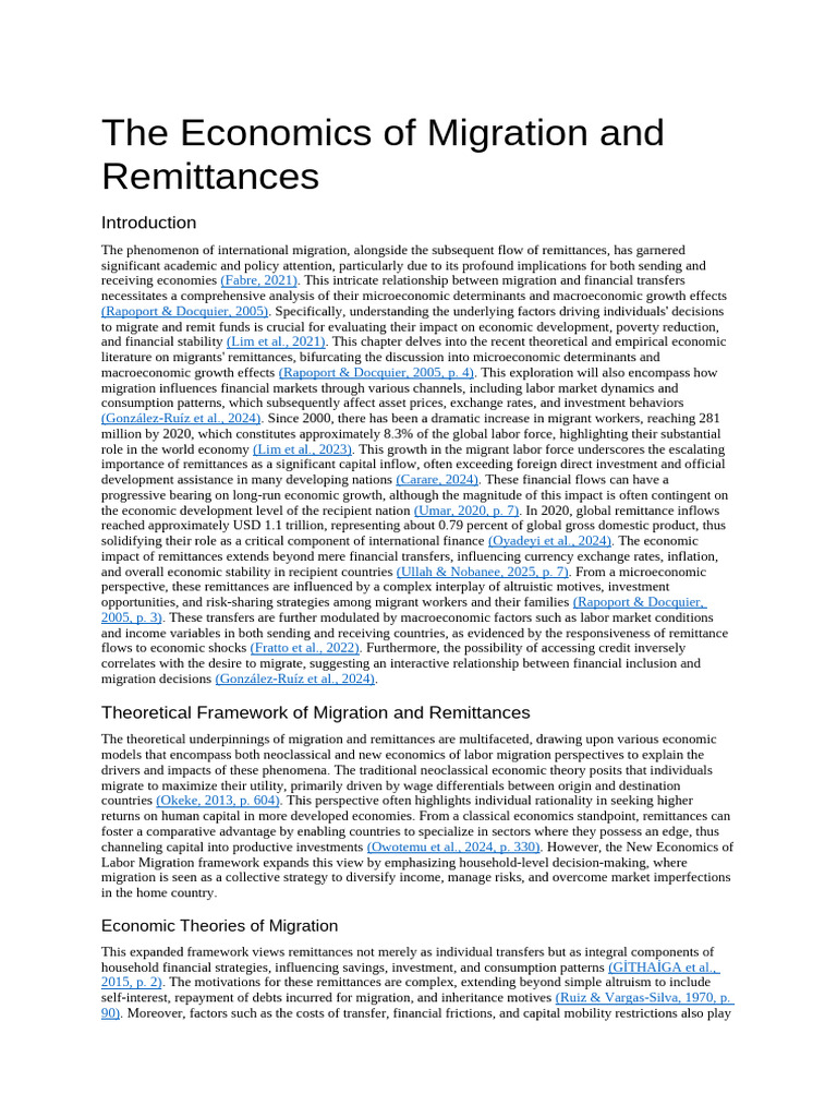 Economics of Migration and Remittances | PDF | Remittance | Human Migration