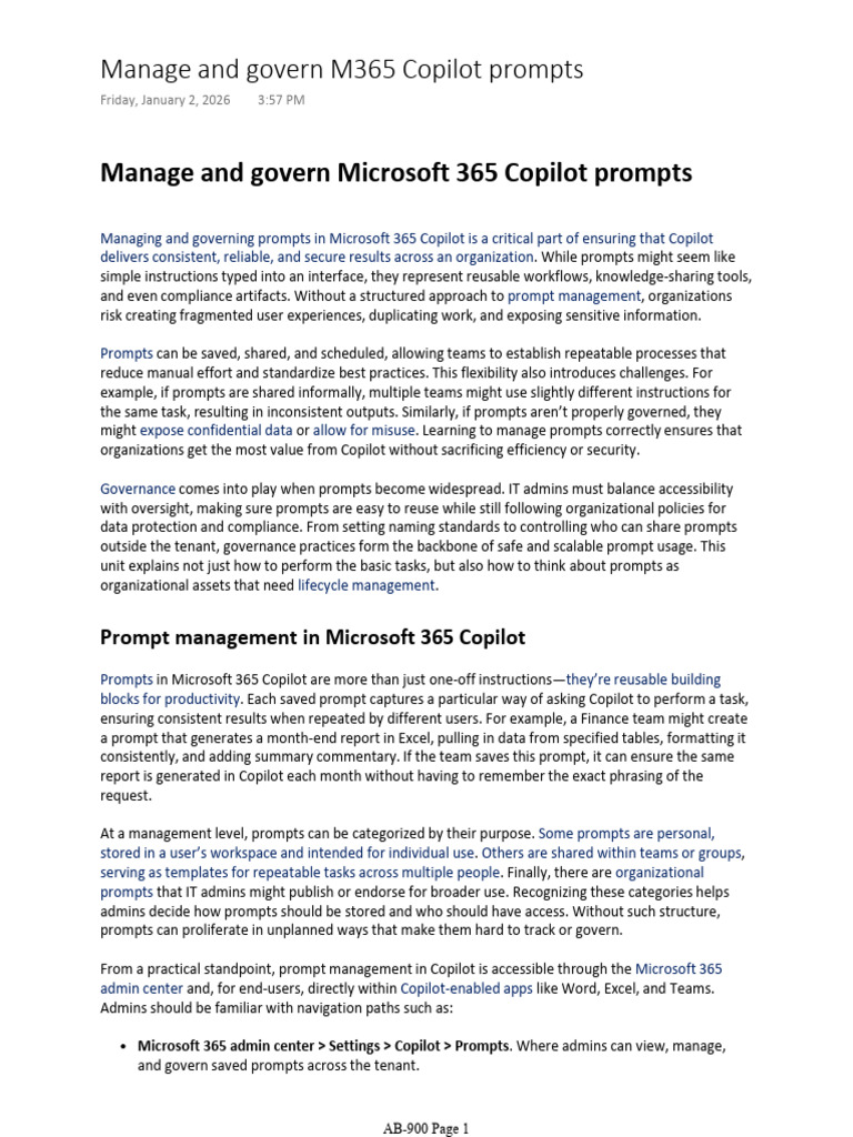 Microsoft 365 Copilot Prompt Management | PDF | Microsoft Excel ...