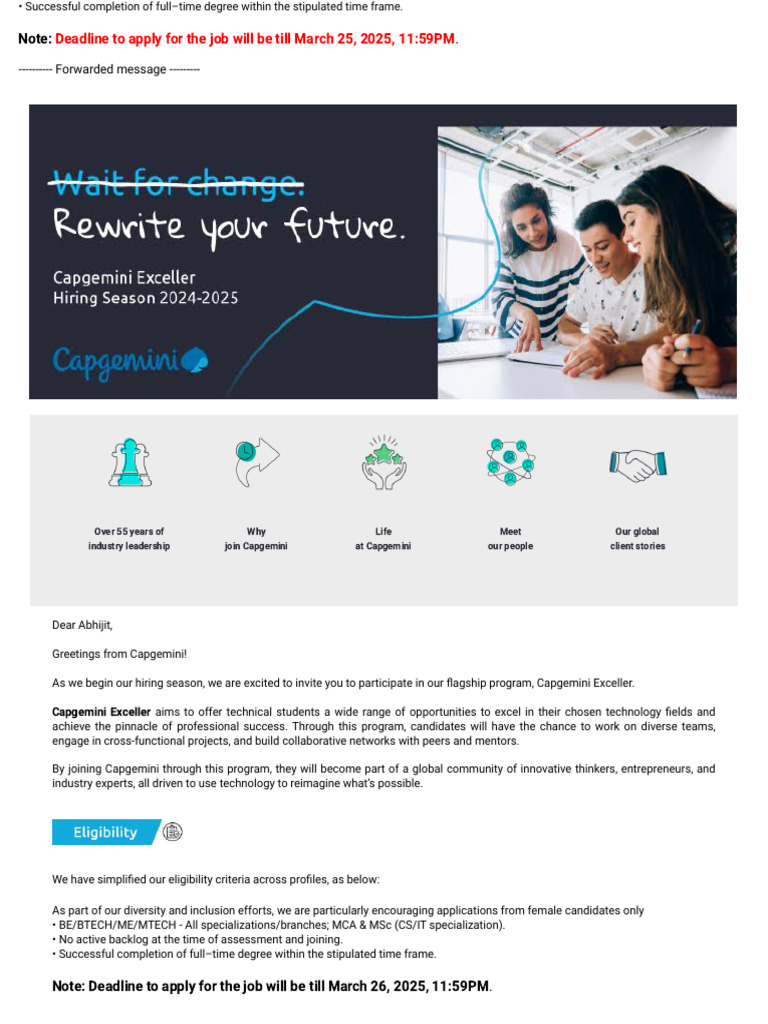 Capgemini Exceller Program 2025 Opportunities | PDF | Verification And ...