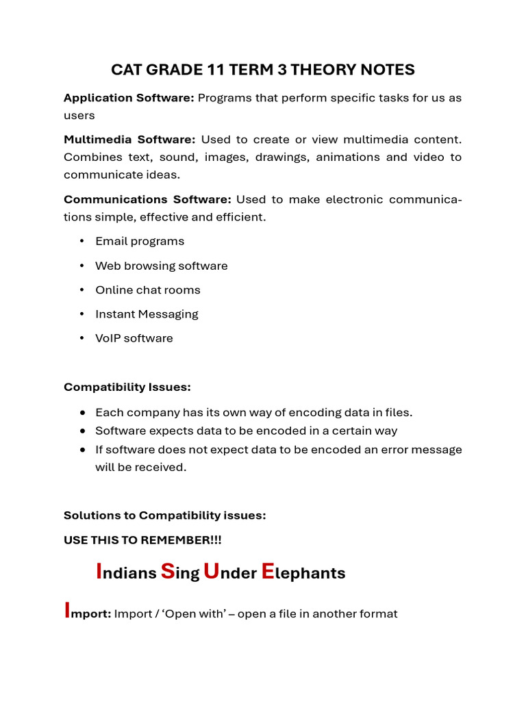 CAT Grade 11 Term 3 Software Notes | PDF | Software | Internet