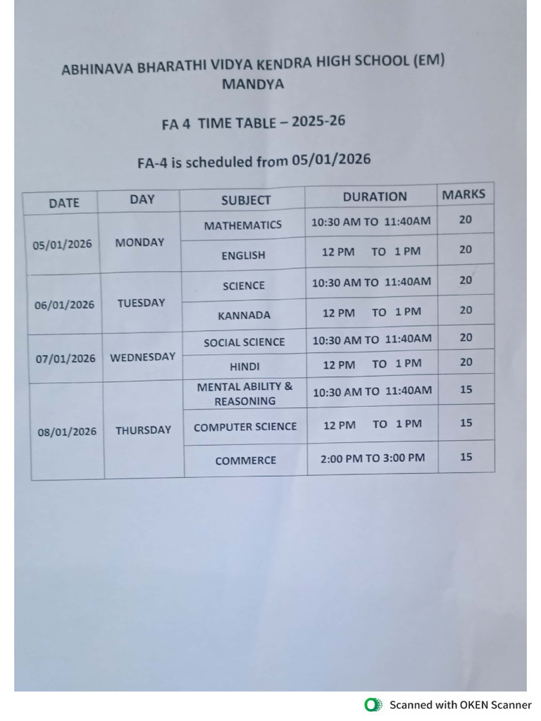 FA - 4 Time Table | PDF