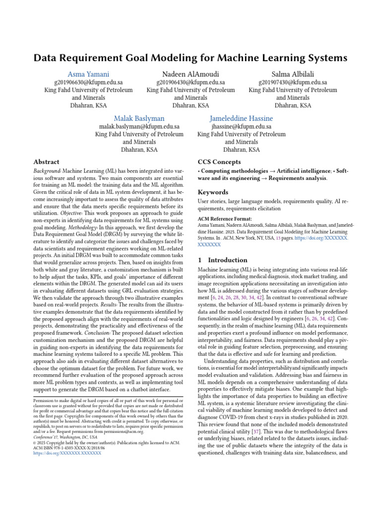 Data Requirement Goal Modeling For Machine Learning Systems | PDF ...
