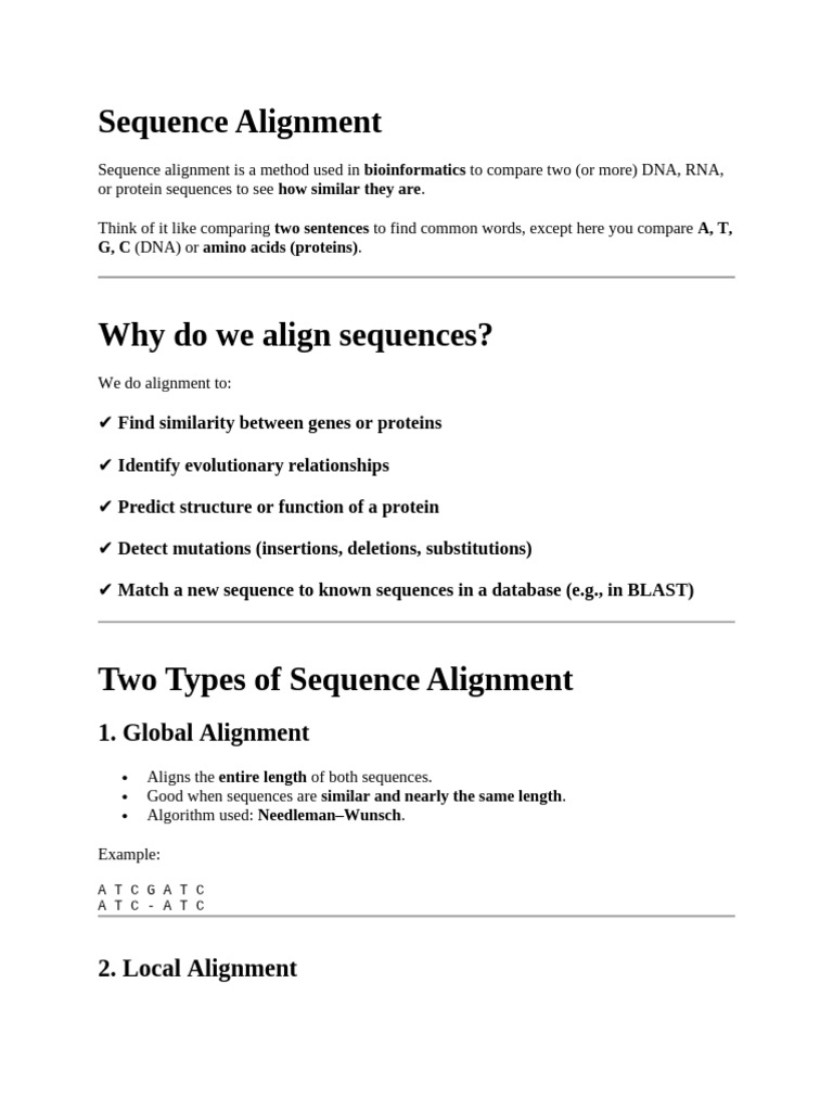 Sequence Alignment in Bioinformatics | PDF