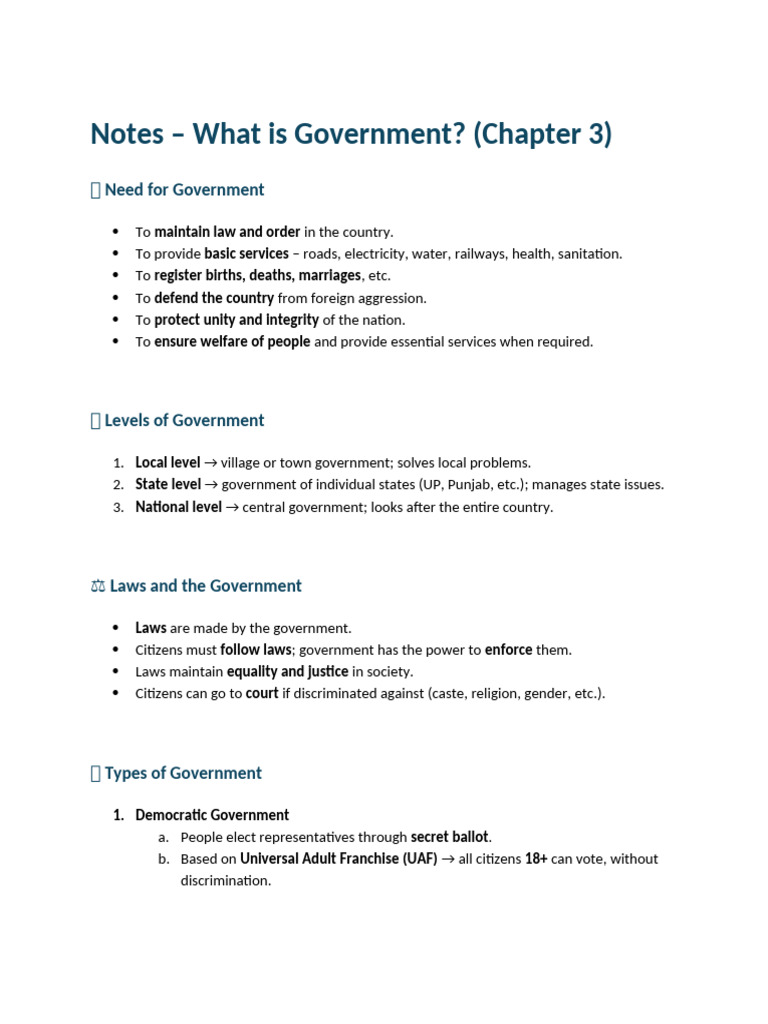 Notes - What Is Government (Chapter 3) | PDF | Democracy | Political ...