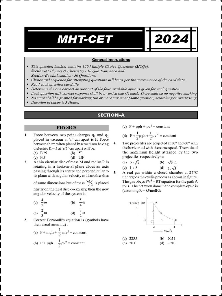 MHT Cet 2024 Paper | PDF