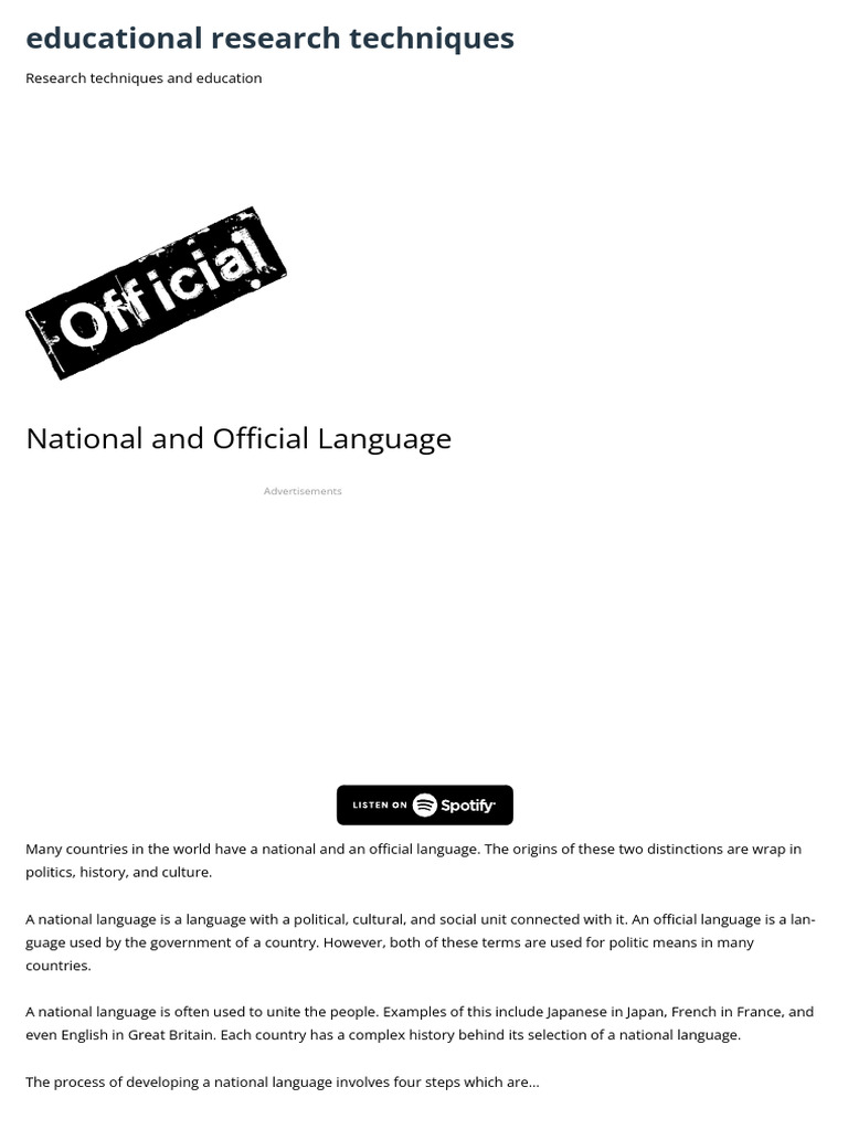 National and Official Language - Educational Research Techniques ...