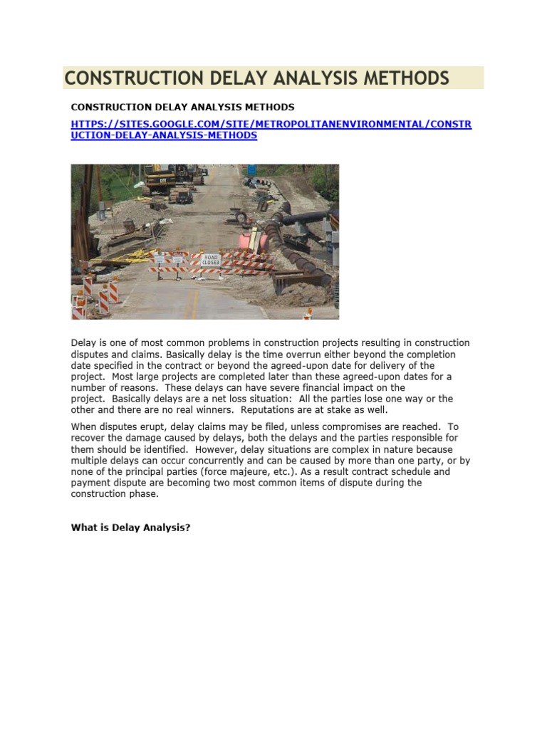 Construction Delay Analysis Methods | PDF