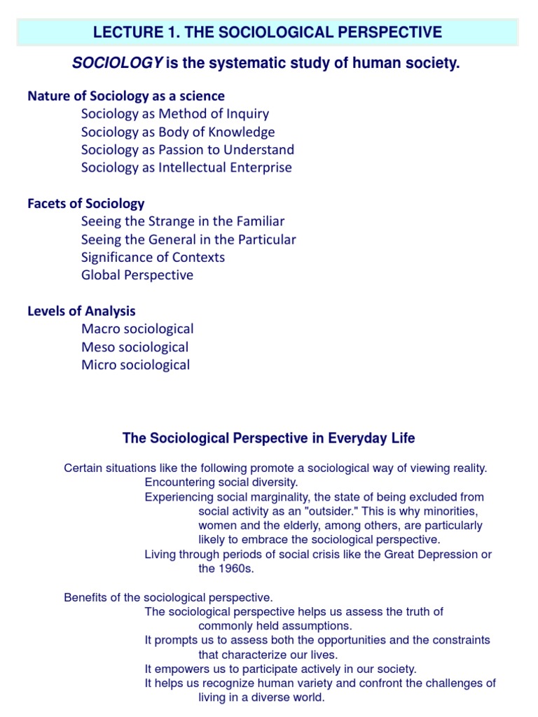 Understanding the Sociological Perspective | PDF | Sociology | Science