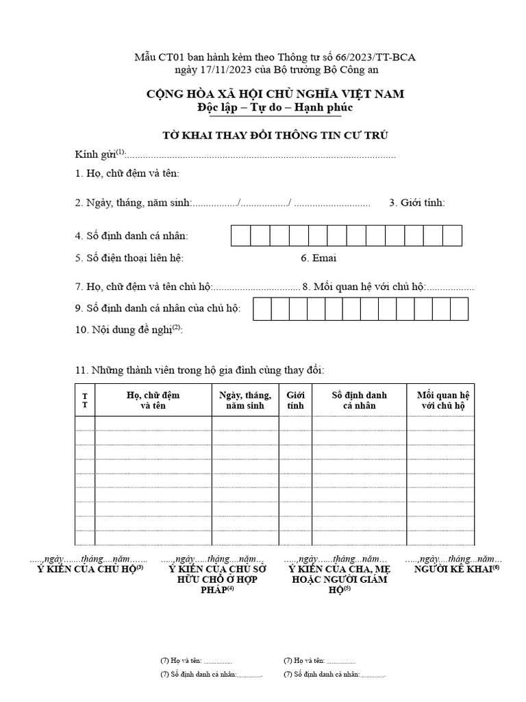 To Khai Thay Doi Thong Tin Cu Tru Mau CT01.Docx Google Tài Liệu | PDF