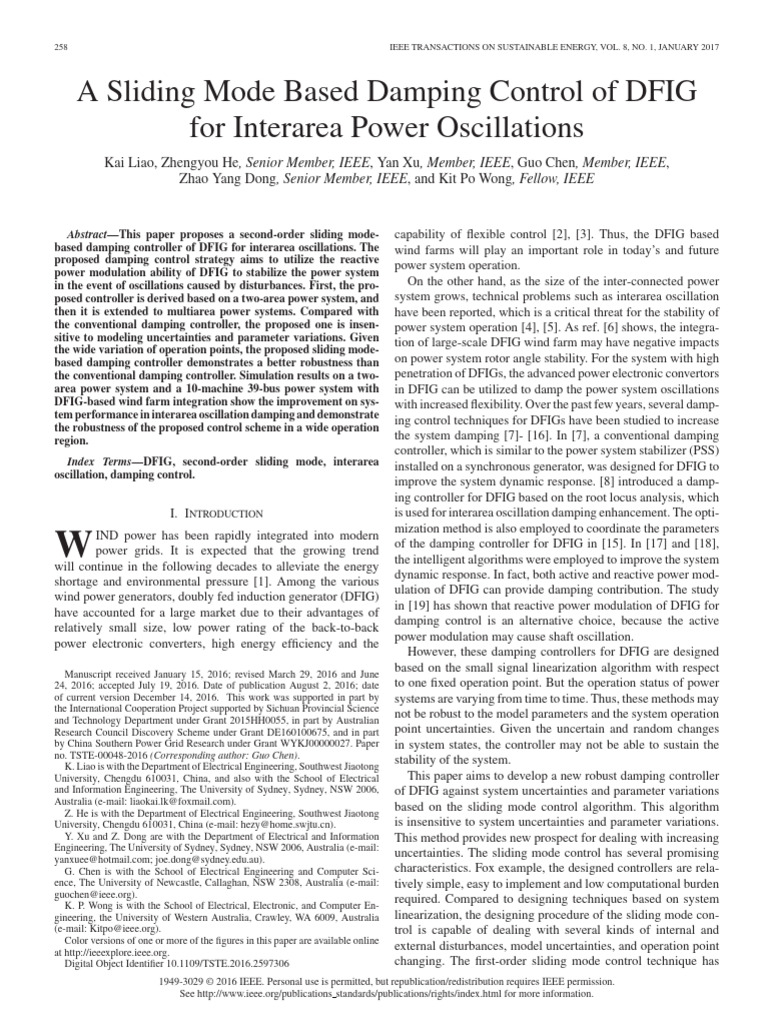 A Sliding Mode Based Damping Control of DFIG For Interarea Power ...