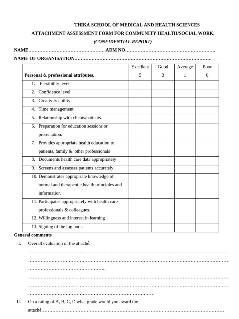 Community Health Attachment Assessment Form | PDF | Learning | Mentorship