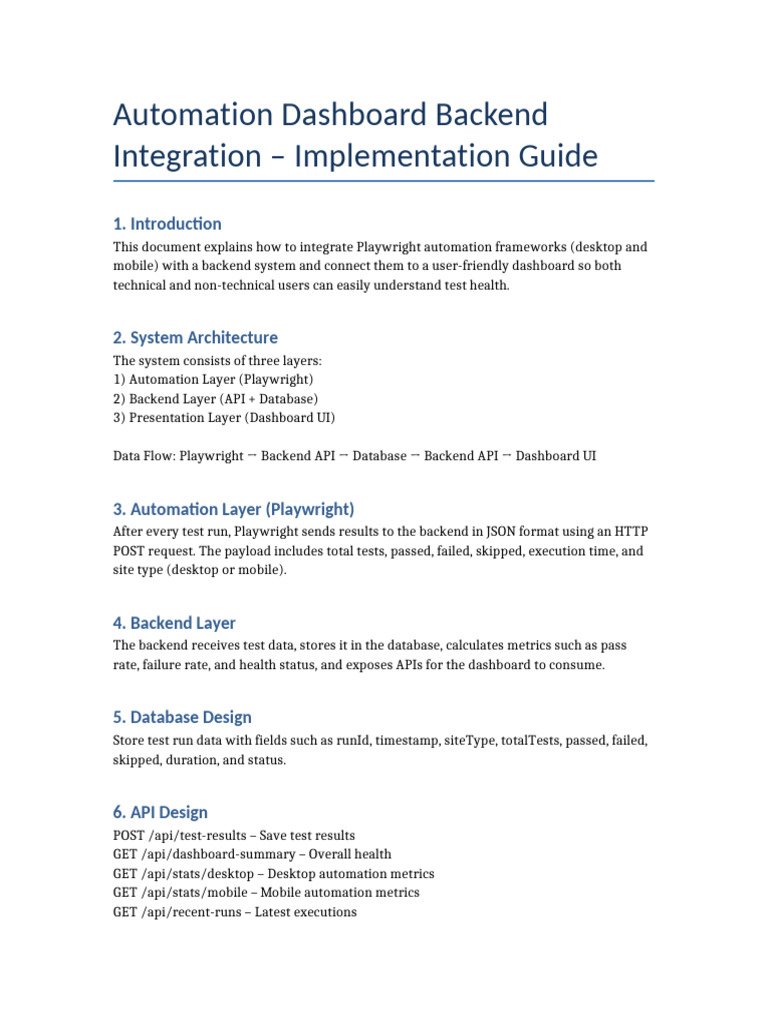 Automation Dashboard Integration | PDF