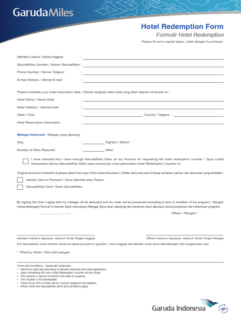 GarudaMiles Hotel Redemption Form | PDF | Access Control | Authentication
