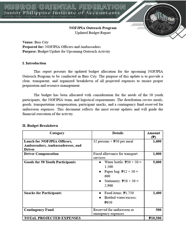 No FJ Piaba Is Outreach Budget | PDF | Budget