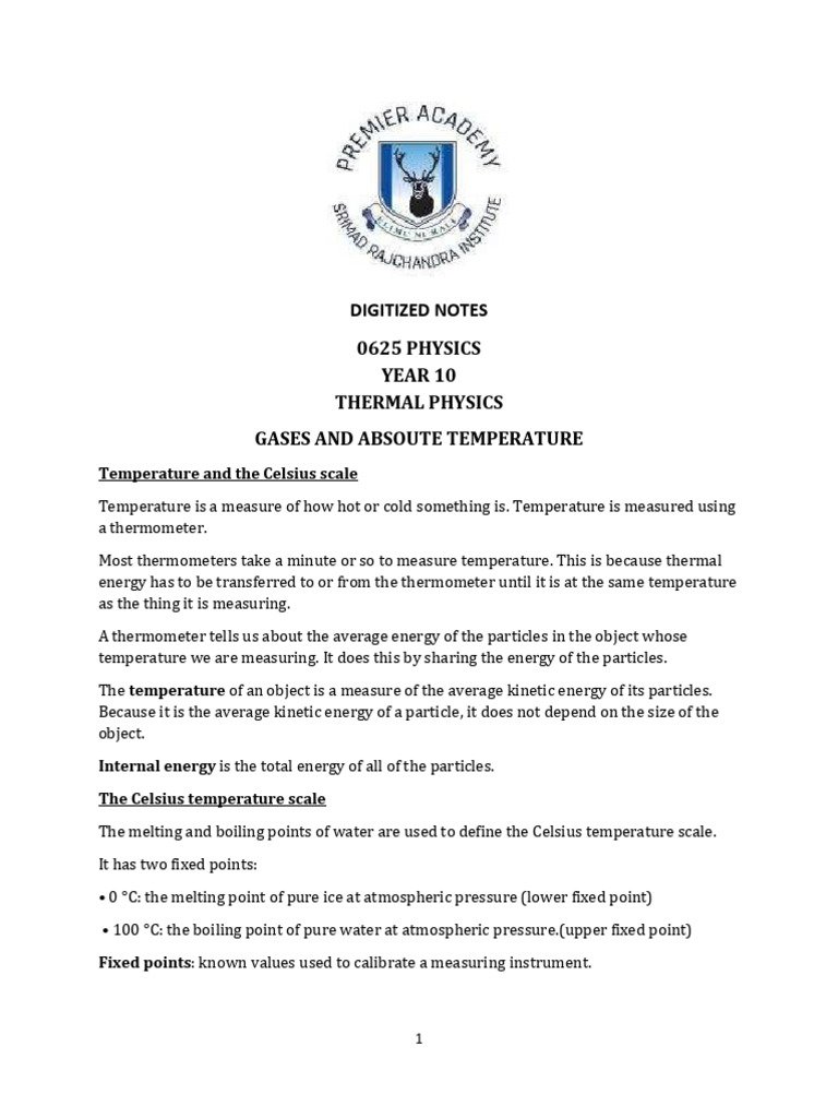 Year 10 Thermal Physics Notes | PDF | Temperature | Gases