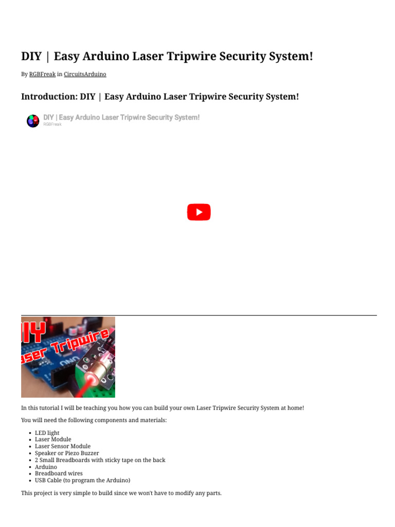 DIY _ Easy Arduino Laser Tripwire Security System! _ 4 Steps (With ...