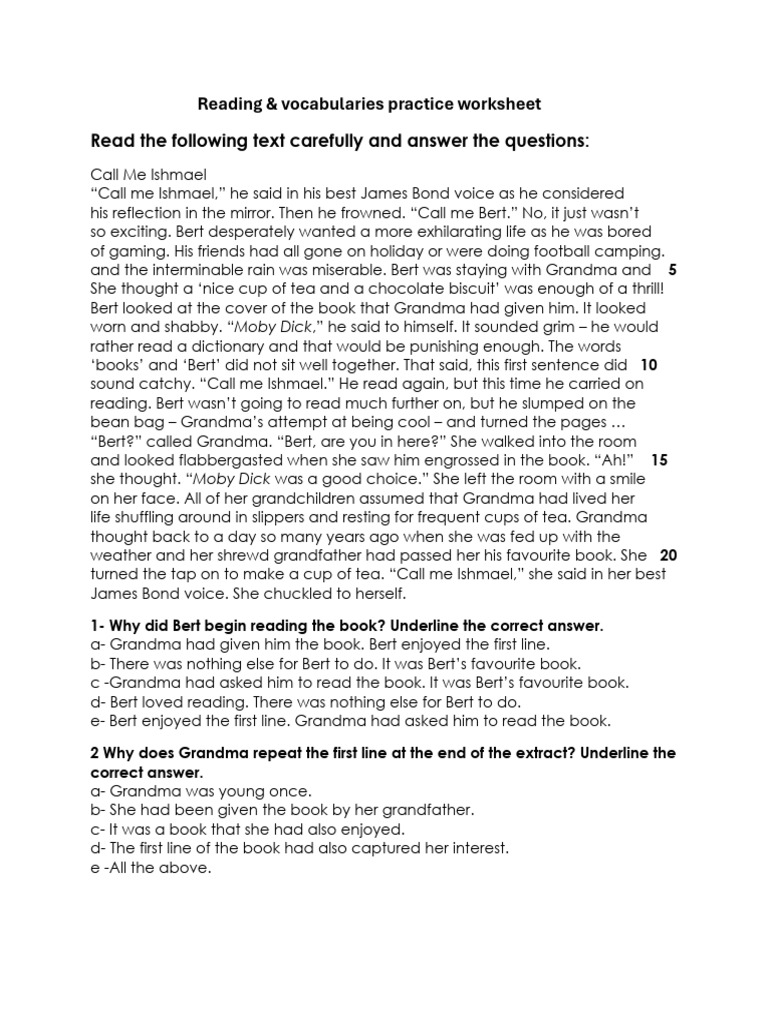Reading Comprehension Practice Worksheet | PDF