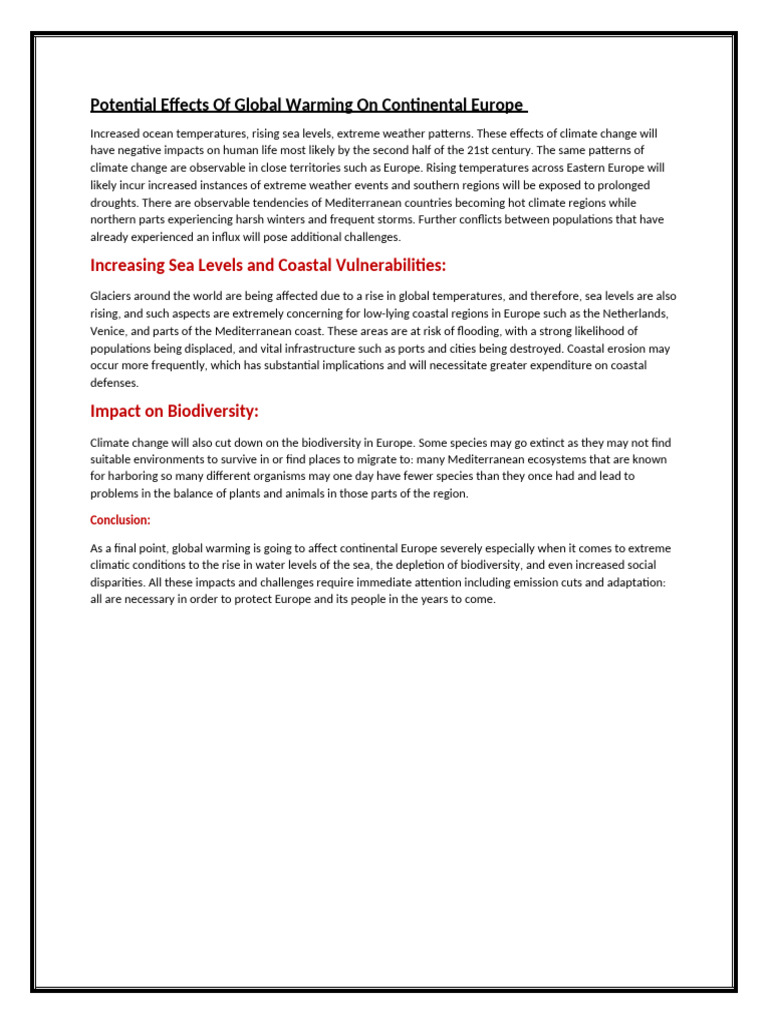 Potential Effects of Global Warming on Continental Europe (1) | PDF