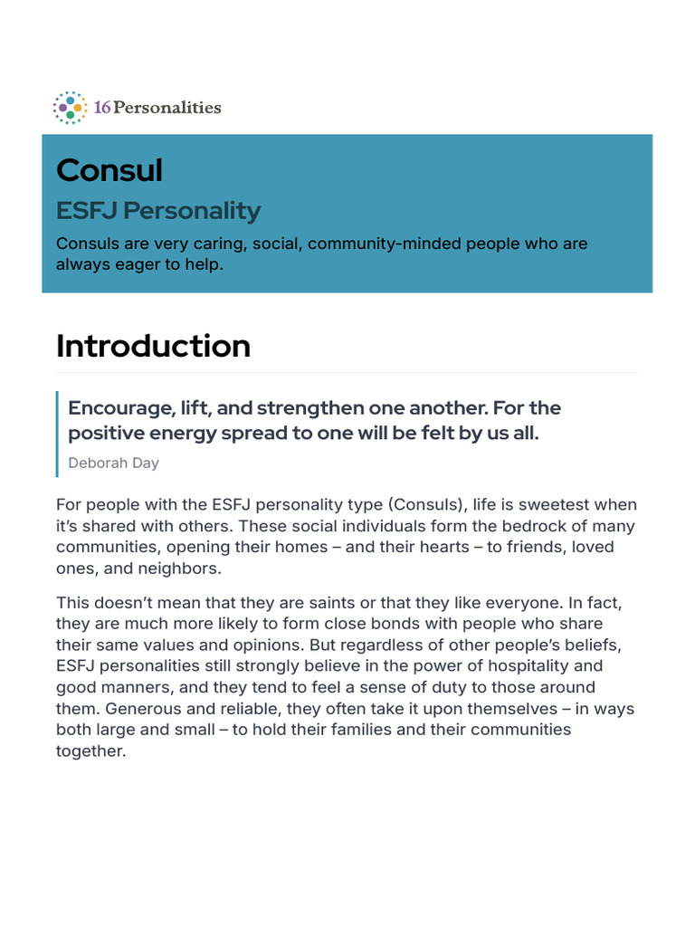 Understanding the ESFJ Personality Type | PDF | Extraversion And ...