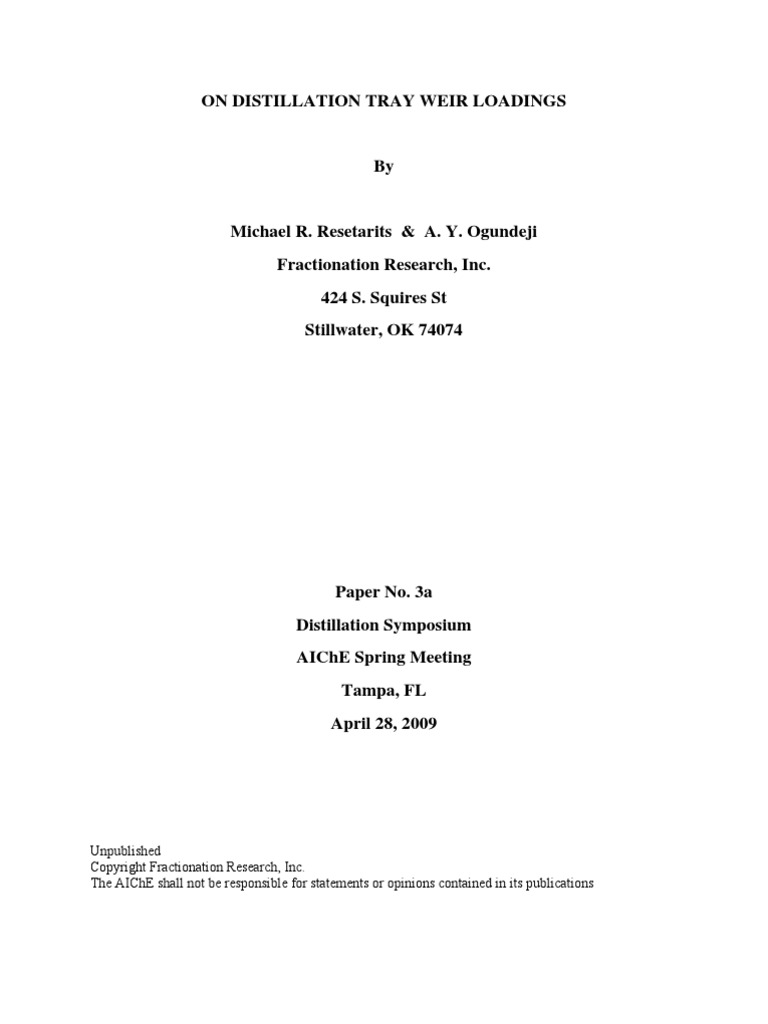 A I Che Weir Loading SPR 2009 | PDF | Distillation | Flood