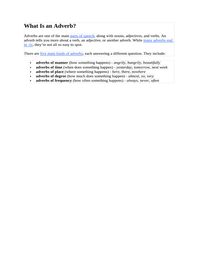 Understanding Adverbs: Types and Uses | PDF