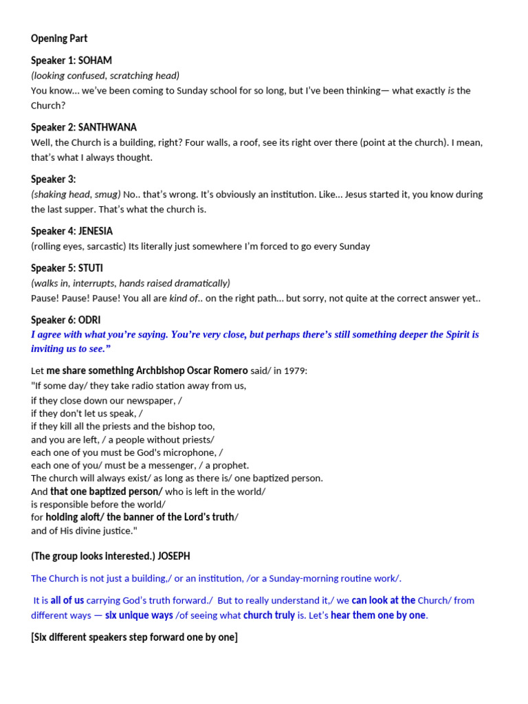 Script For 19th October SKIT | PDF | Jesus | Sacraments
