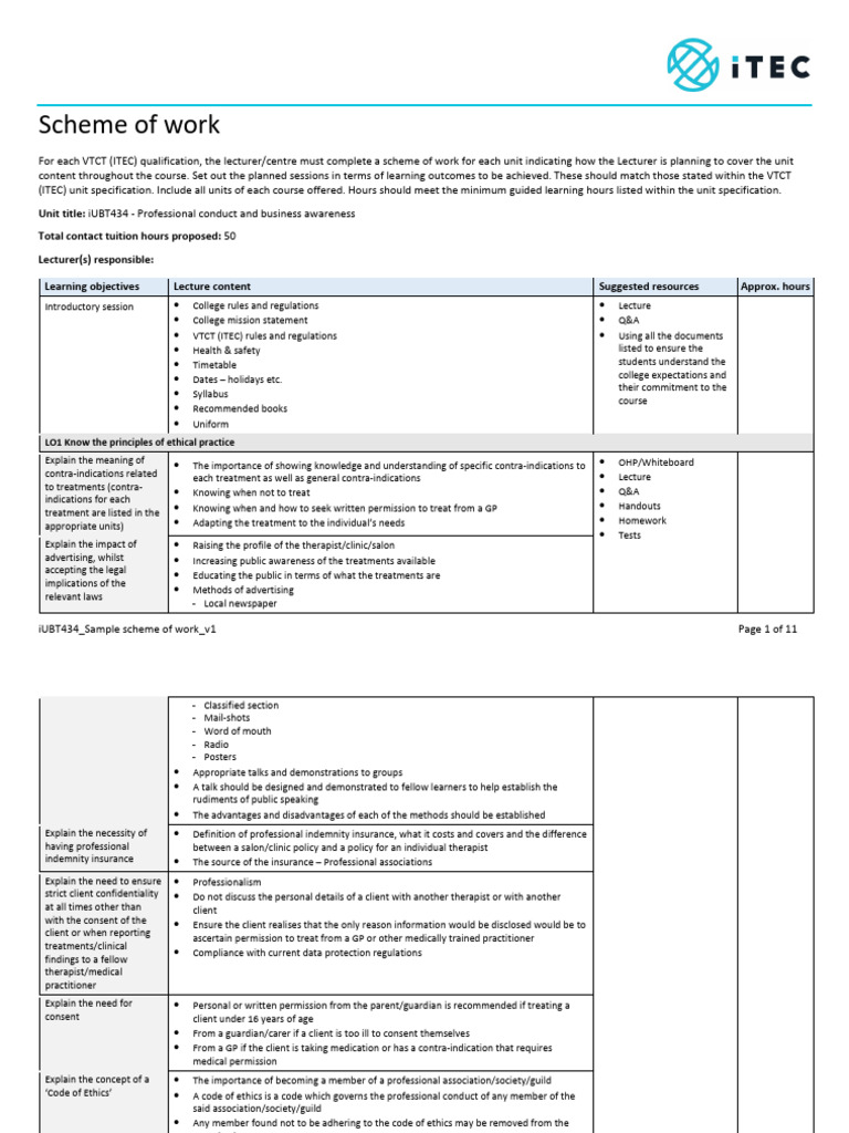 34941-IUBT434 Sample Scheme of Work v1 | PDF | Sterilization ...