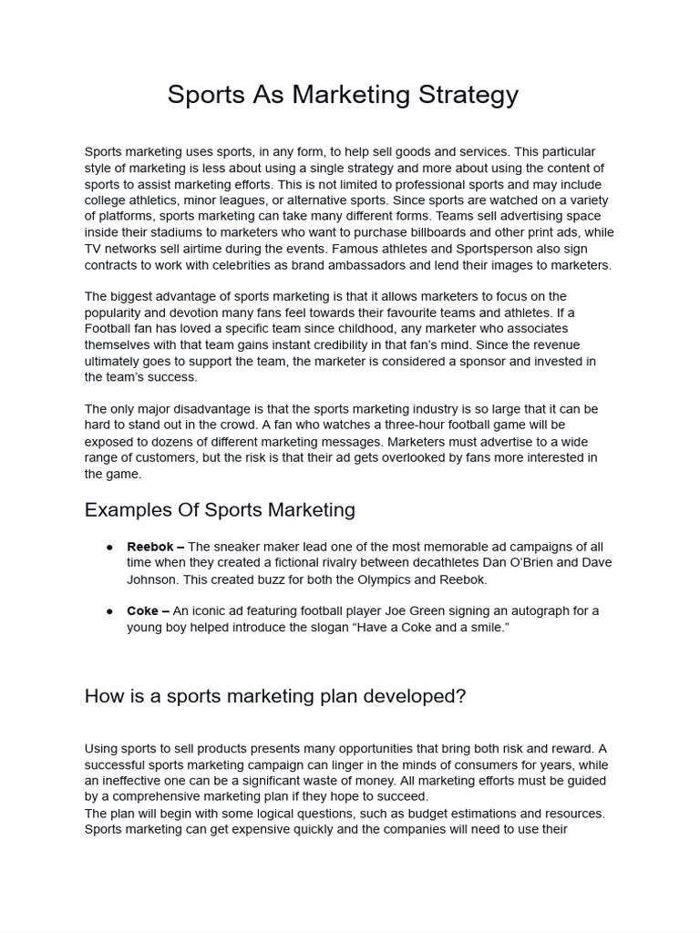 Sports Marketing Strategies Explained | PDF