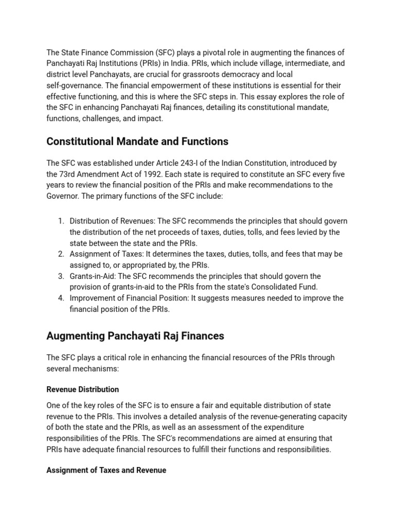 The State Finance Commission (SFC) | PDF | Taxes | Economies