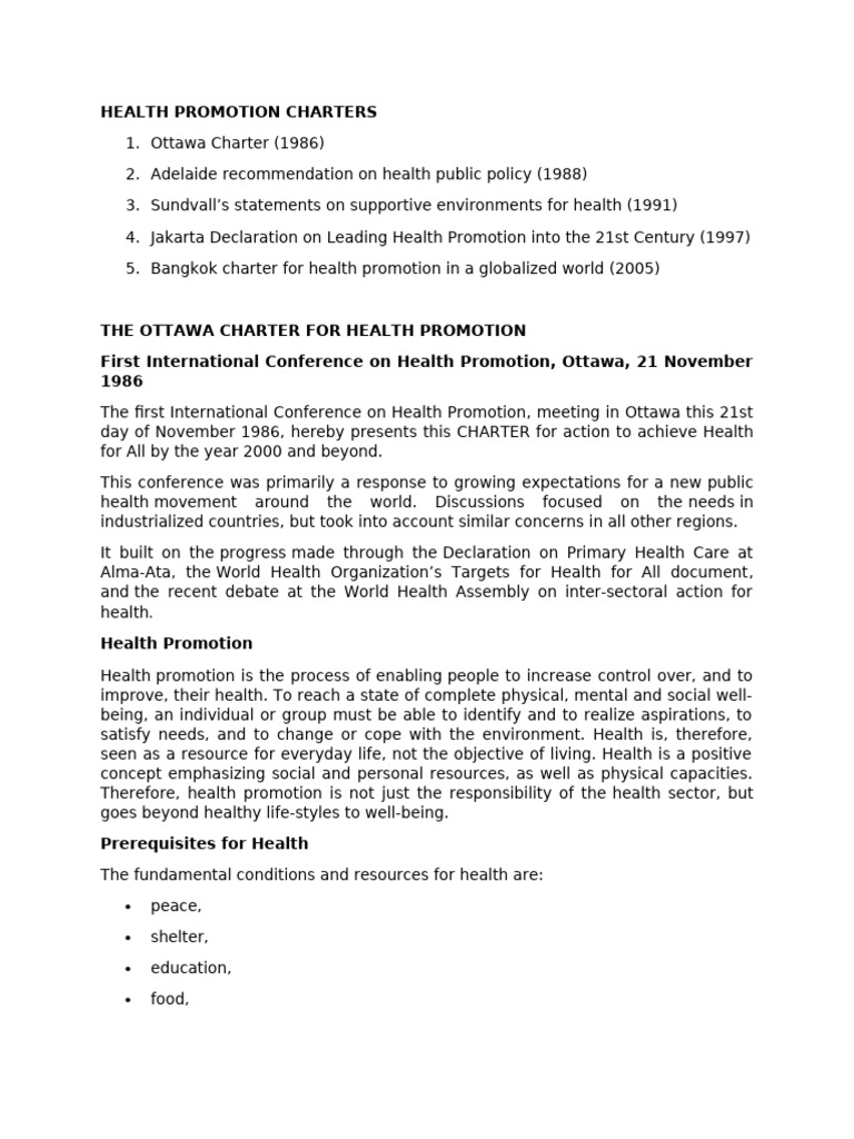 Key Health Promotion Charters Explained | PDF | Health Promotion | Policy